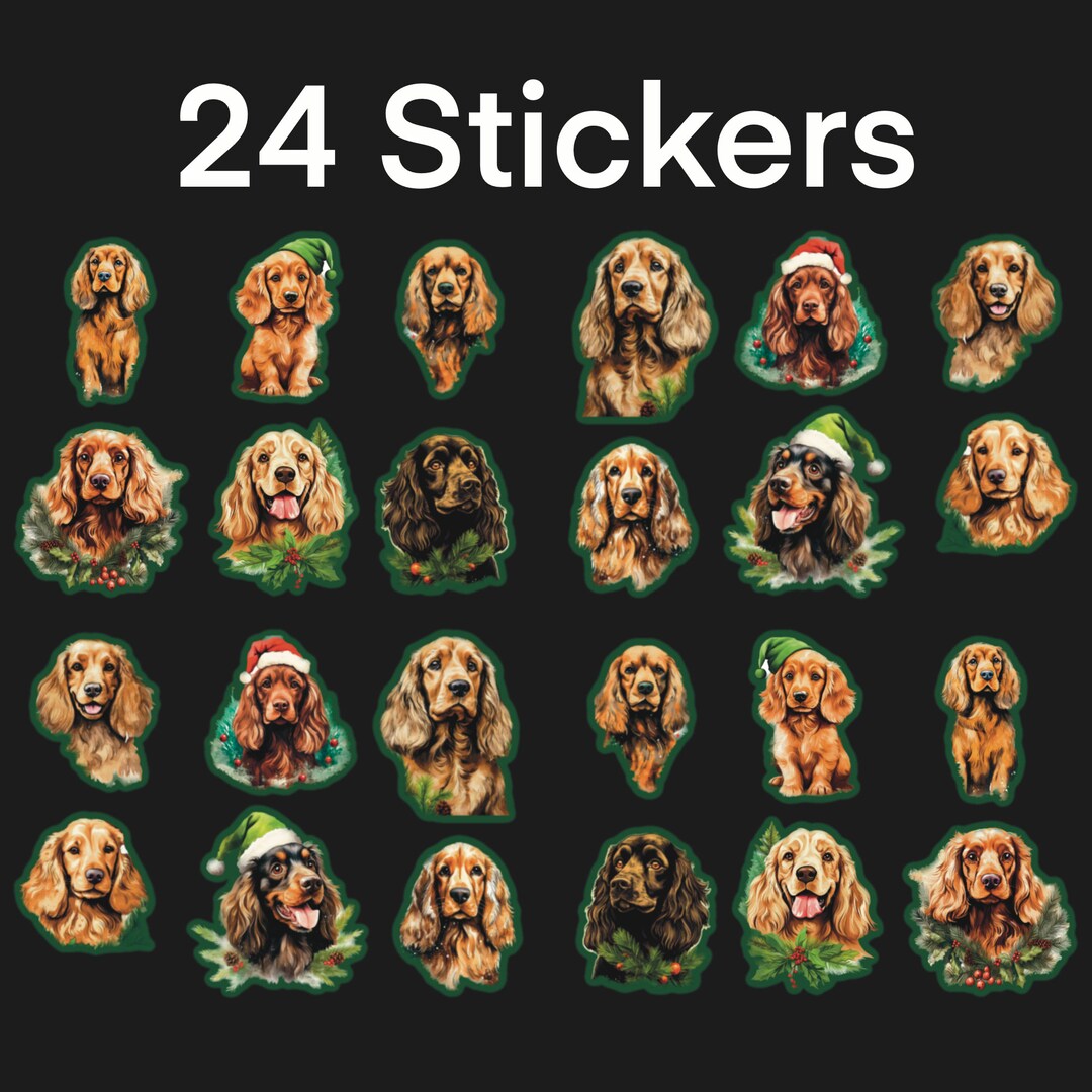 Cocker Spaniel Christmas Stickers, Set of 24 Stickers, Christmas ...