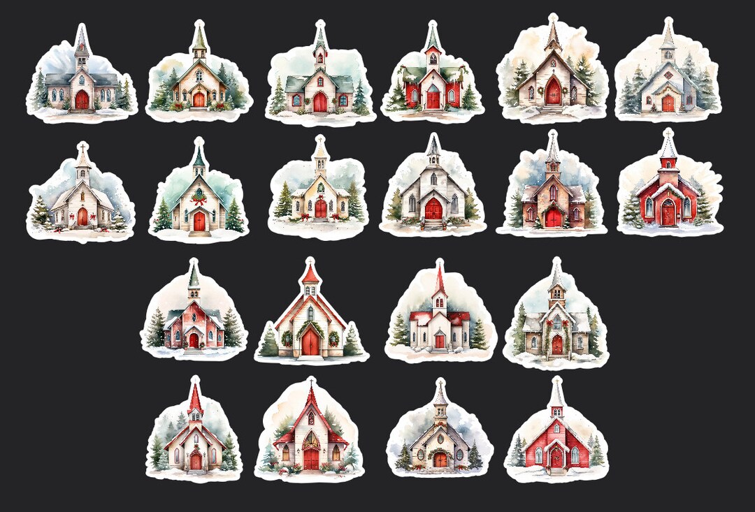 Christmas Church Stickers, Set of 20 Stickers, Christmas Stickers ...