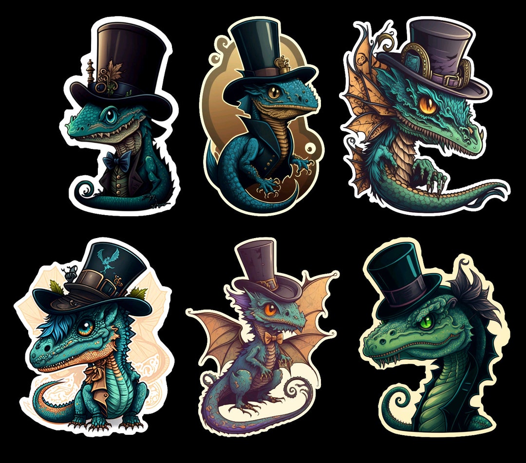 Gentlemen Dragon Set of 24 Stickers, Sticker, Journal Sticker, Die Cut ...