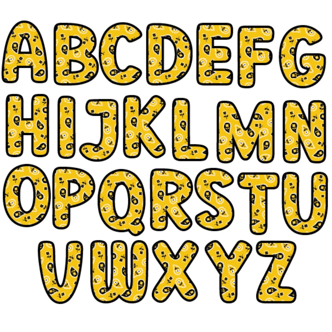Yellow Bandana Bubble Letters PNG With Doodle Outline Paisley - Etsy