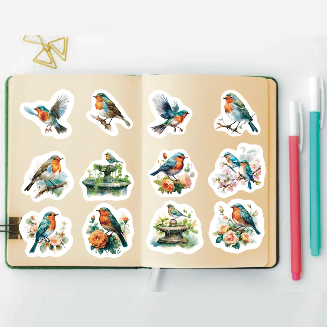 Bird Stickers, Set of 24 Stickers, Birds, Robin Bird Stickers, Wildlife ...