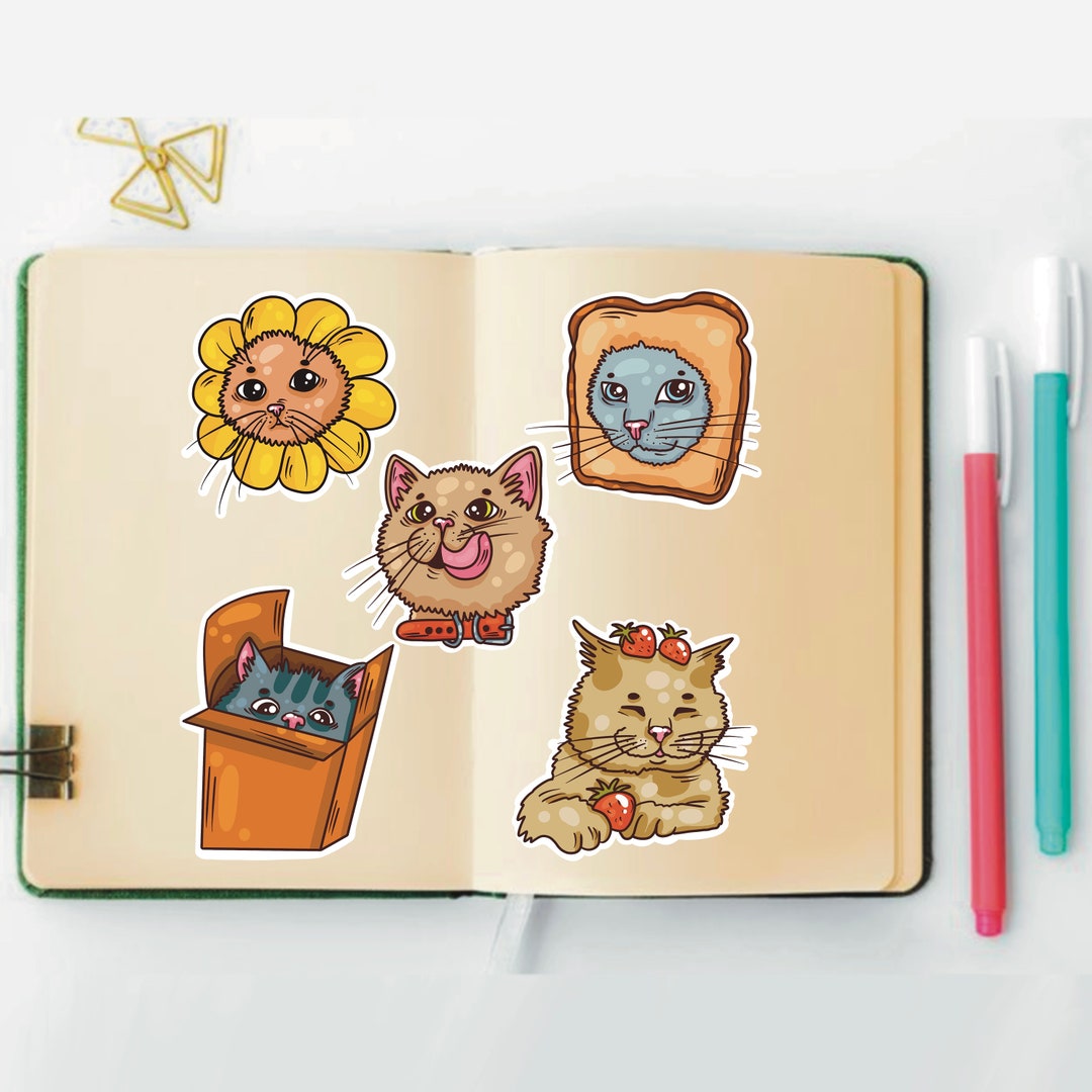 Silly Cat Stickers, Set of 20 Stickers, Funny Cat Stickers, Cat Lover ...