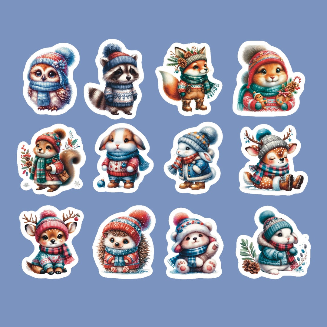Winter Forest Animal Stickers, Set of 24 Stickers (2 Sets of 12) Forest ...