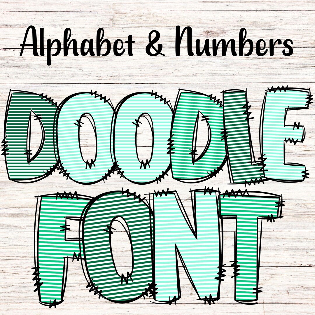 Green Stripe Doodle Letters PNG With Doodle Outline, Clipart Alphabet ...