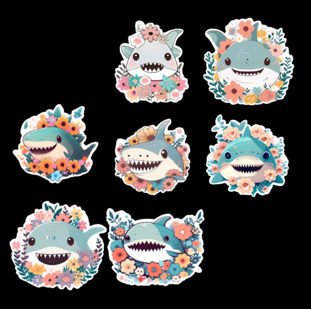 Floral Shark, Set of 21 Sticker, Sticker, Journal Sticker, Die Cut ...