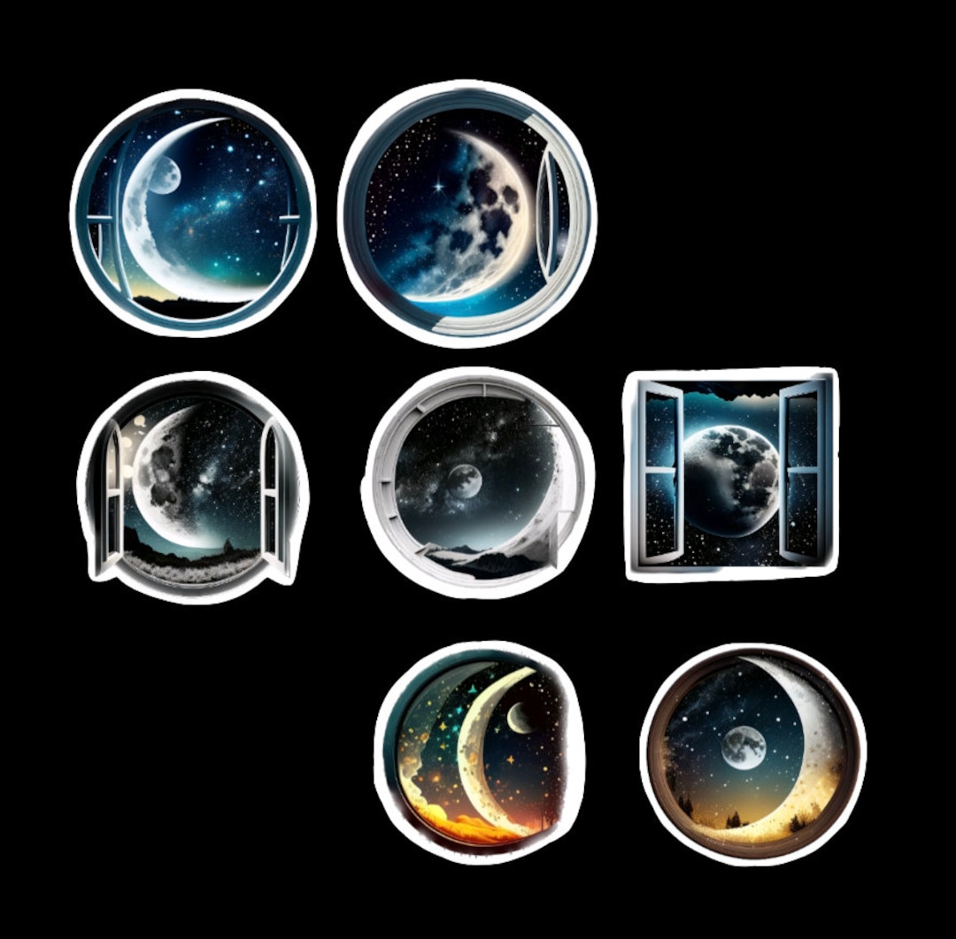 Moon in Window, Window View Stickers, Set of 21 Stickers, Sticker, Die ...