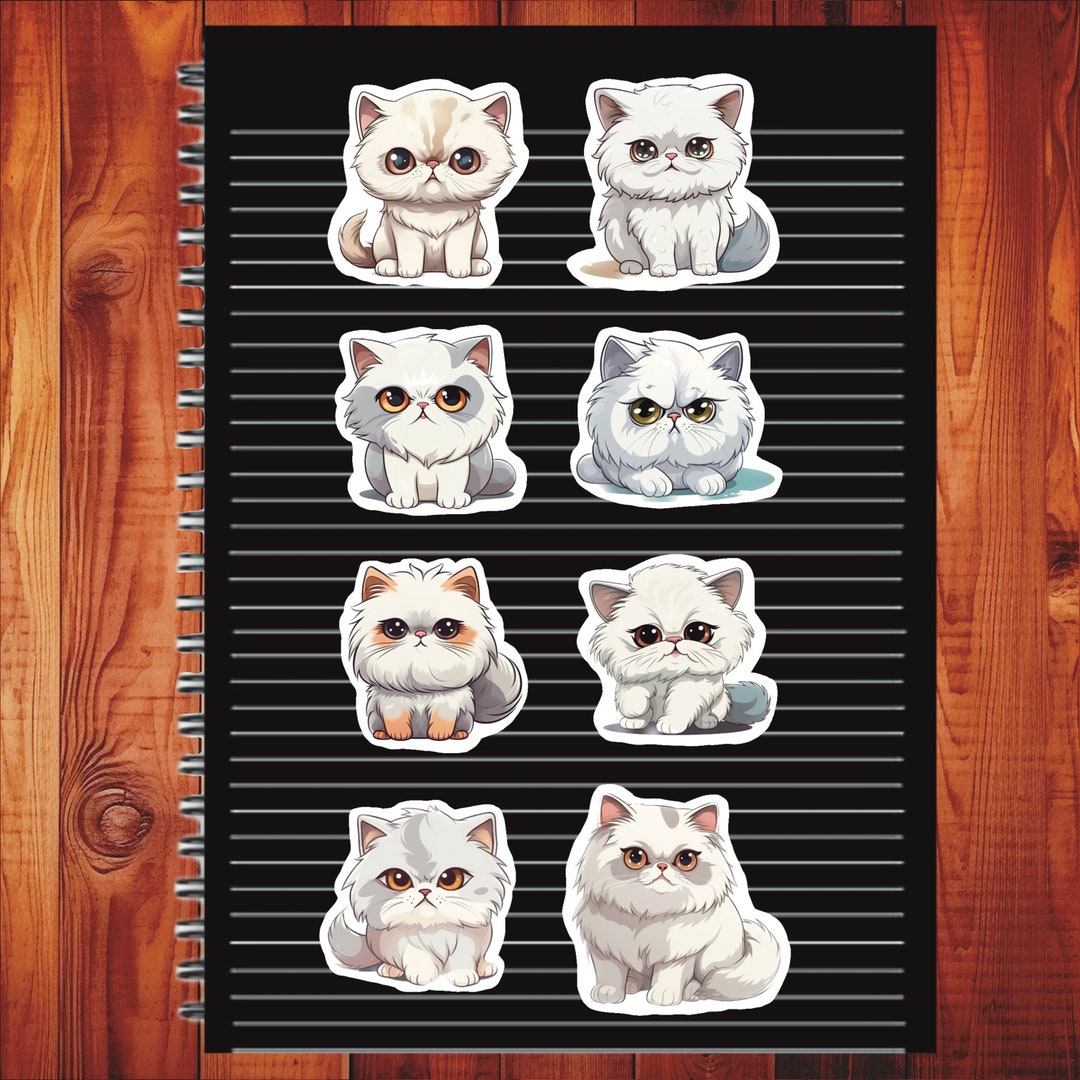 Kawaii Persian Cat, Set of 24 Stickers, Sticker, Journal Sticker, Die ...