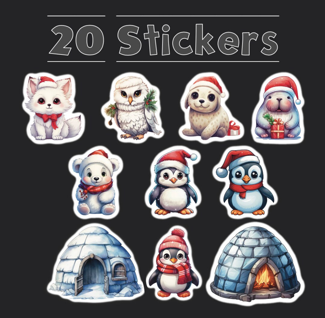 Artic Christmas Animal Stickers, Set of 20 Stickers, Christmas Stickers ...