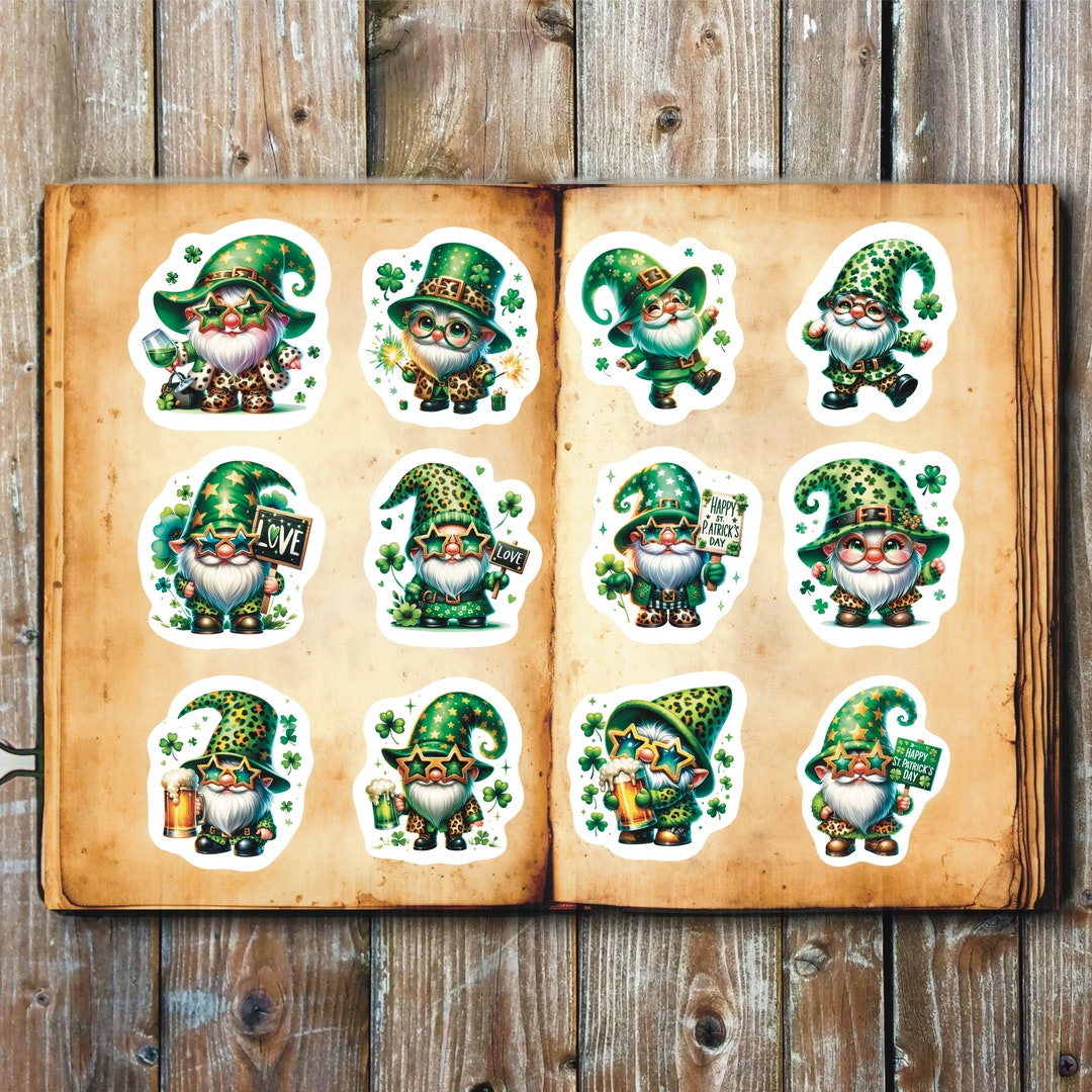 Saint Patrick's Gnome Stickers, Set of 24 Stickers, Party Stickers ...