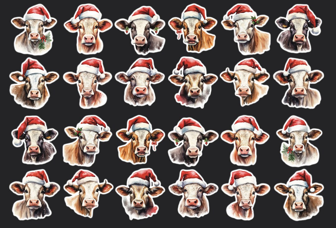 Cow Stickers, Set of 24 Stickers, Christmas Stickers, Journal Sticker ...