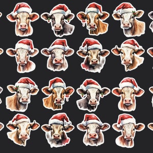 Cow Stickers, Set of 24 Stickers, Christmas Stickers, Journal Sticker ...