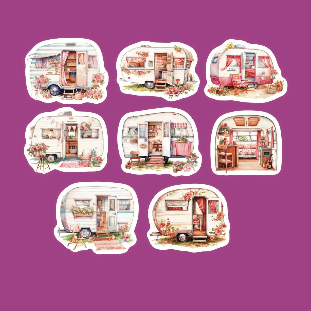 Camper Stickers, Set of 24 Stickers, Valentine Sticker, Camping ...