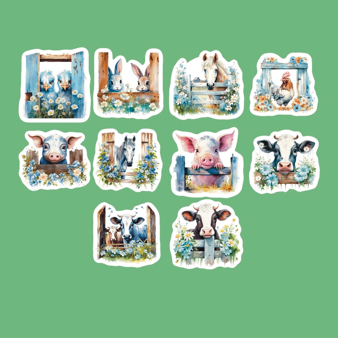 Farm Animals Stickers, Set of 20 Stickers, Blue Farm Animal Stickers ...