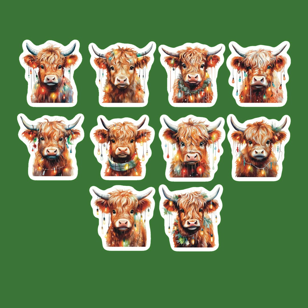 Christmas Cow Stickers, Set 20 Stickers (2 Sets of 10) Farm Sticker ...