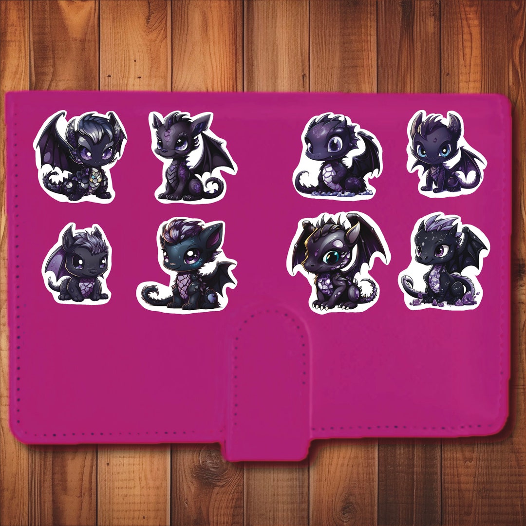 Kawaii Black and Purple Dragon, Set of 24 Stickers, Sticker, Journal ...