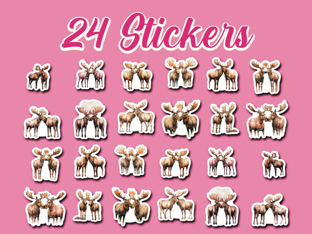 Moose Stickers, Set of 24 Stickers, Love Stickers, Couple Sticker ...