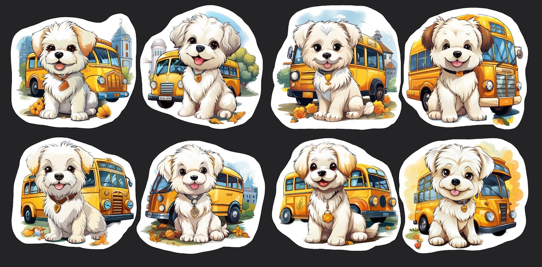 Maltese School Bus Dog Stickers, Set of 24 Stickers, Journal Sticker ...