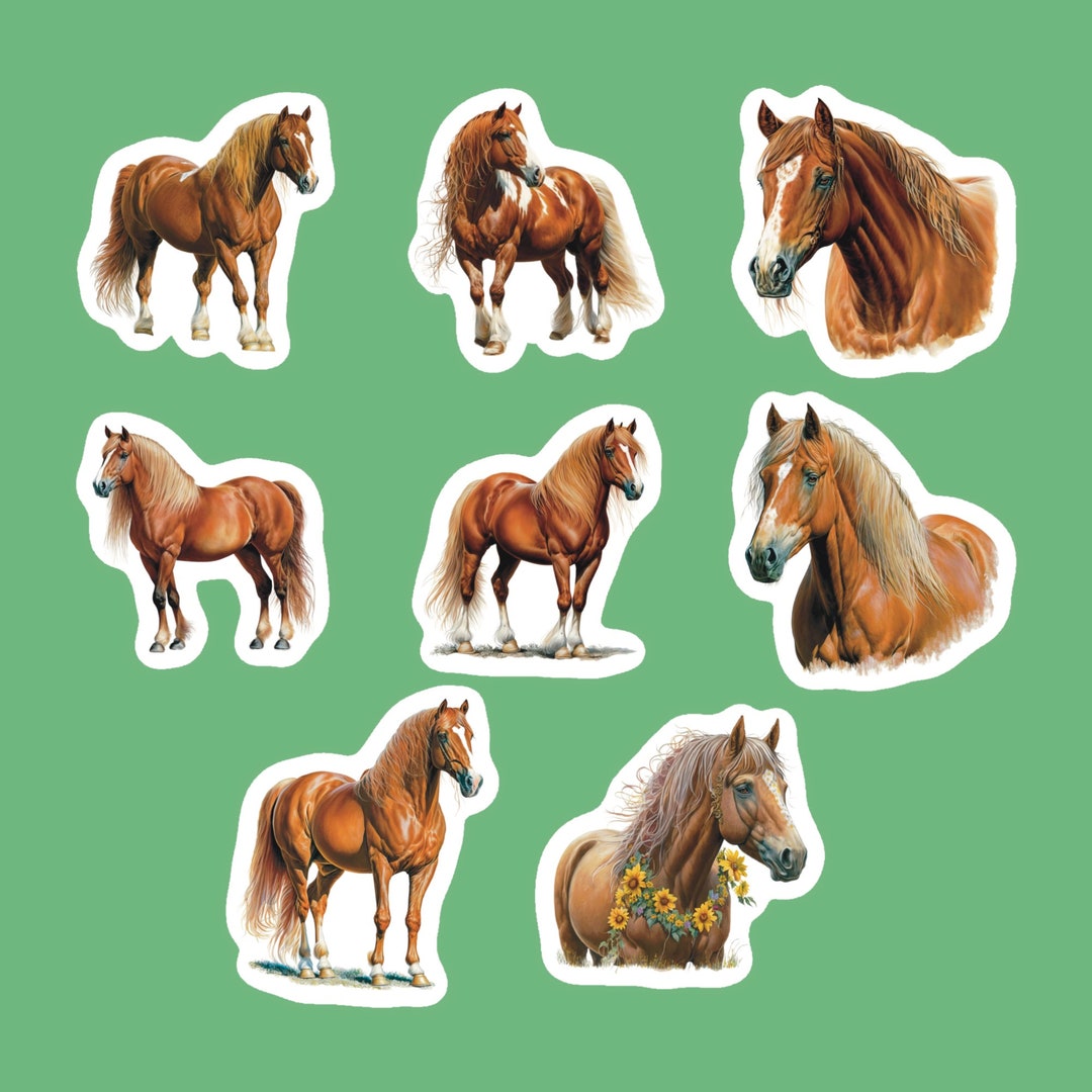 Horse Stickers, Set of 24 Stickers, Brown Horse Stickers, Animal ...
