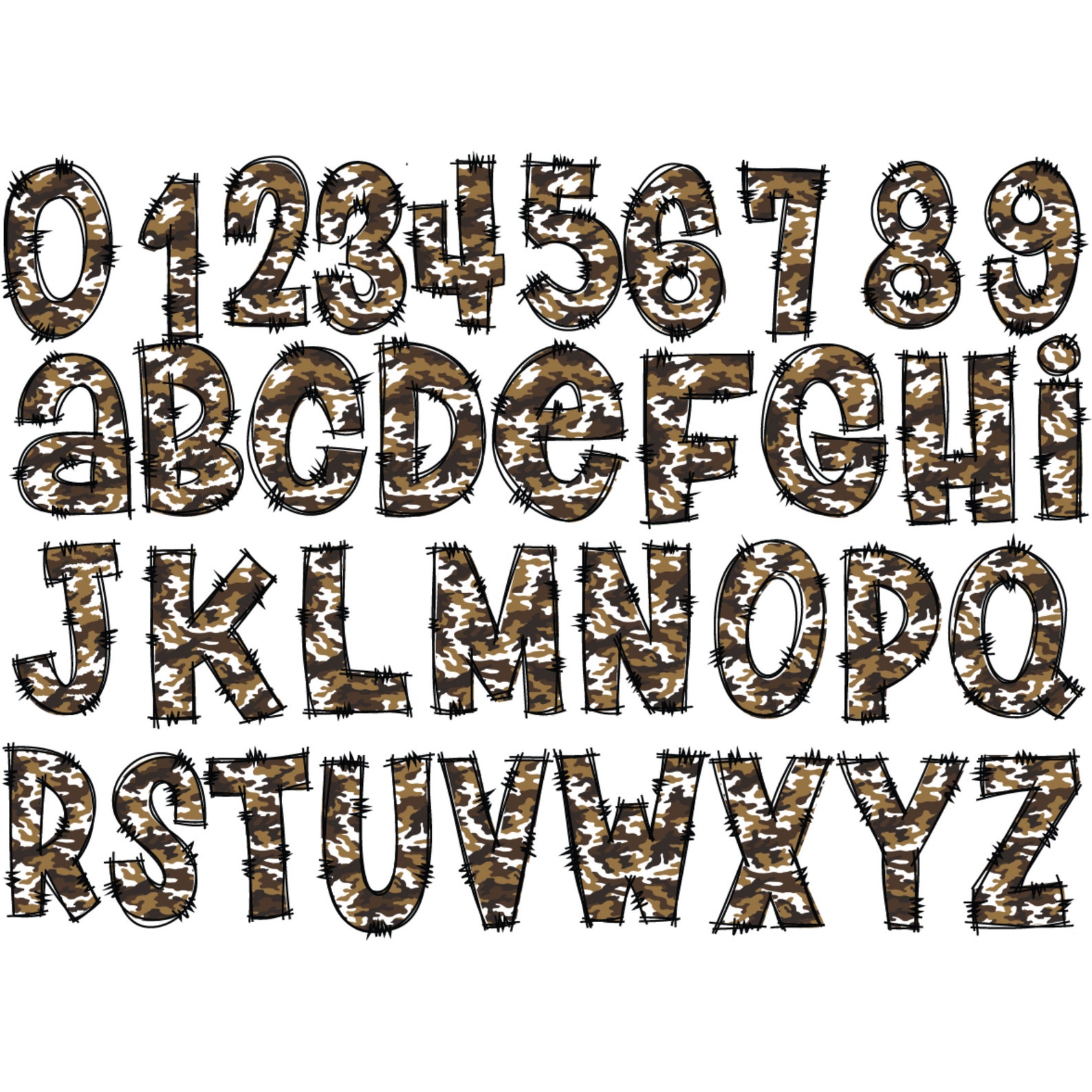 Camo Doodle Letters PNG With Doodle Outline Army Font - Etsy