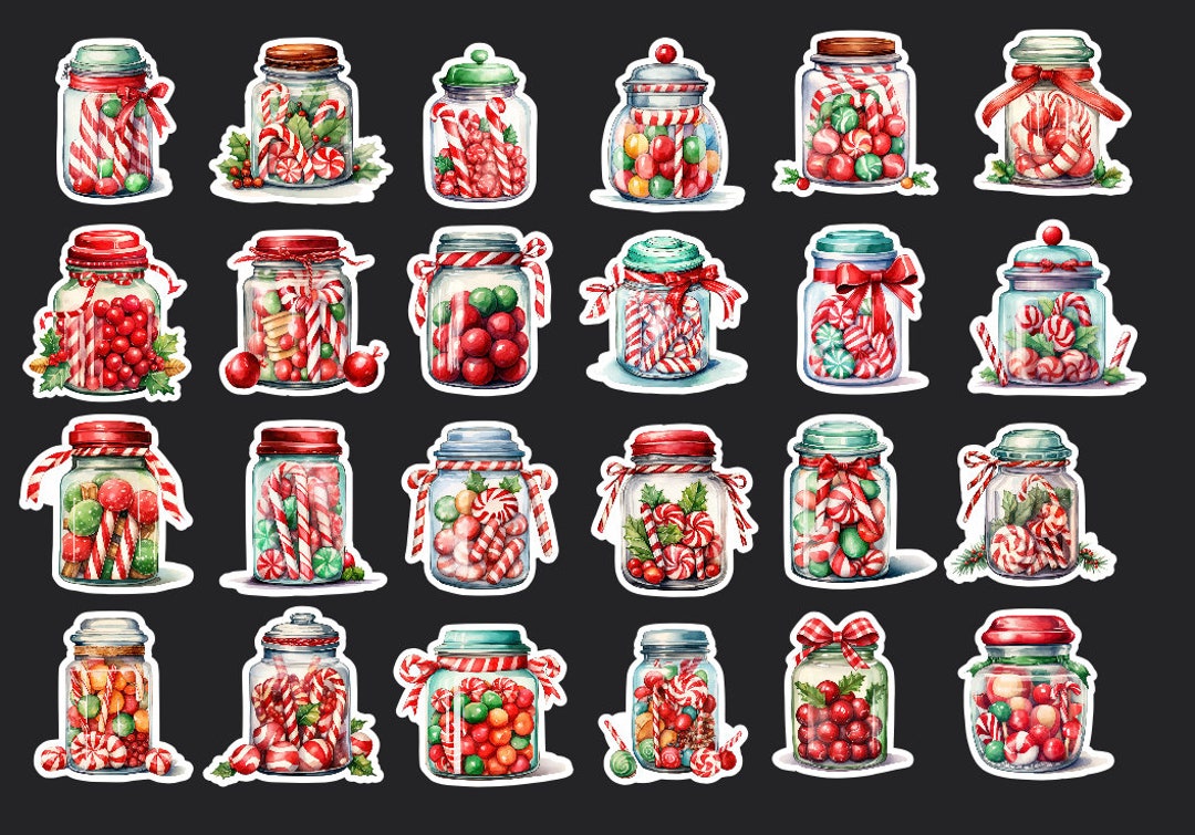 Candy Jar Stickers, Set of 24 Stickers, Christmas Stickers, Journal ...