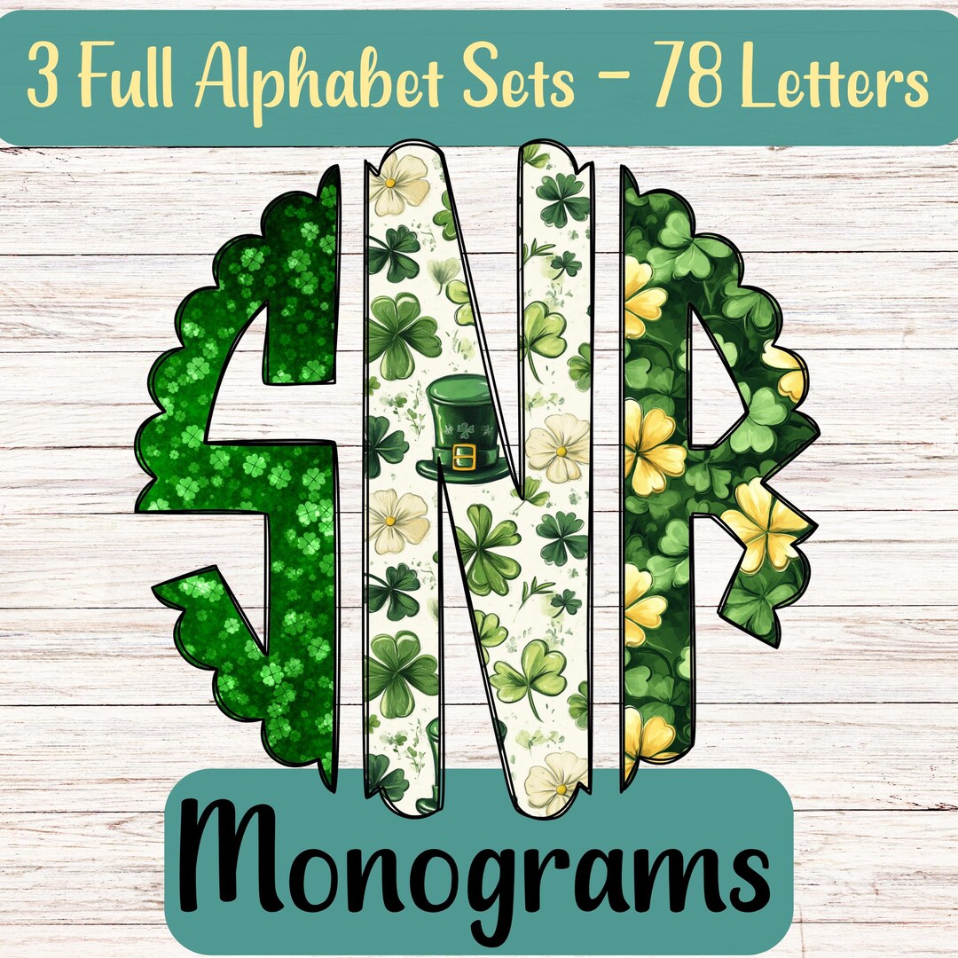 St Patrick Scalloped Monogram Letters PNG, Clover Clipart Alphabet Font ...