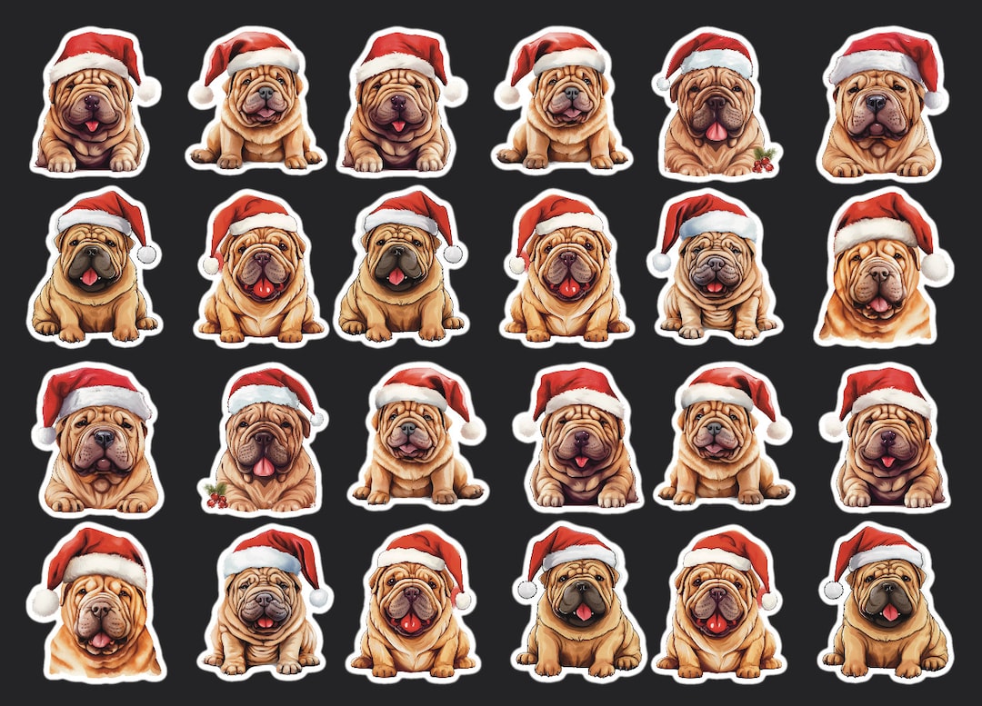 Shar Pei Stickers, Set of 24 Stickers, Christmas Sticker, Shar Pei ...