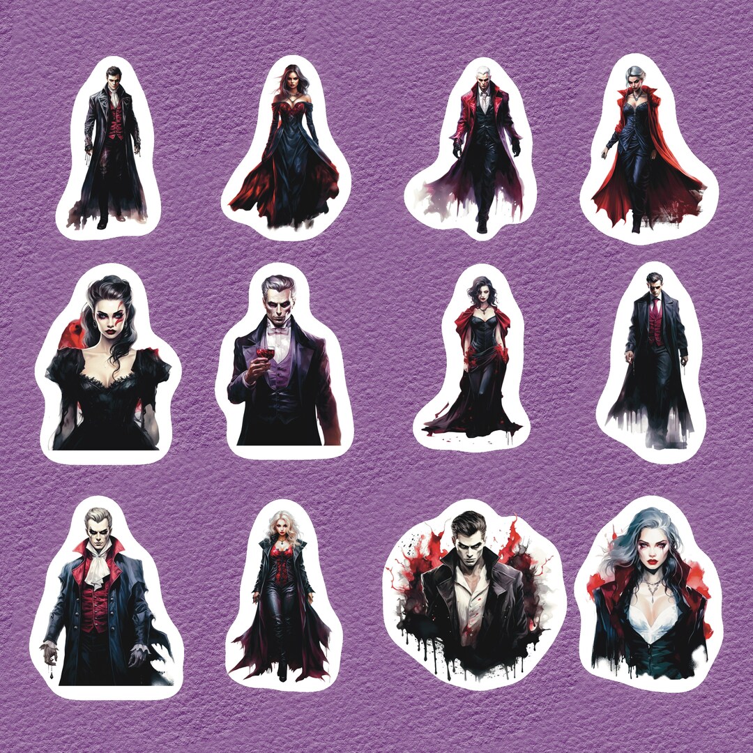 Vampire Stickers, Set of 24 Stickers, Black and Red Stickers, Man and ...