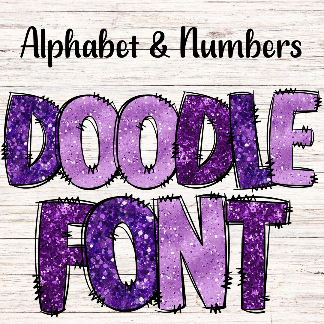 Purple Glitter Doodle Letters PNG With Doodle Outline, Clipart Alphabet ...