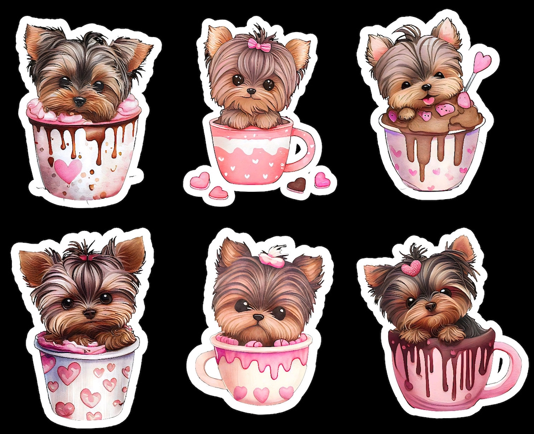 Tea Cup Yorkie Stickers, Set of 24 Stickers, Sticker, Journal Sticker ...
