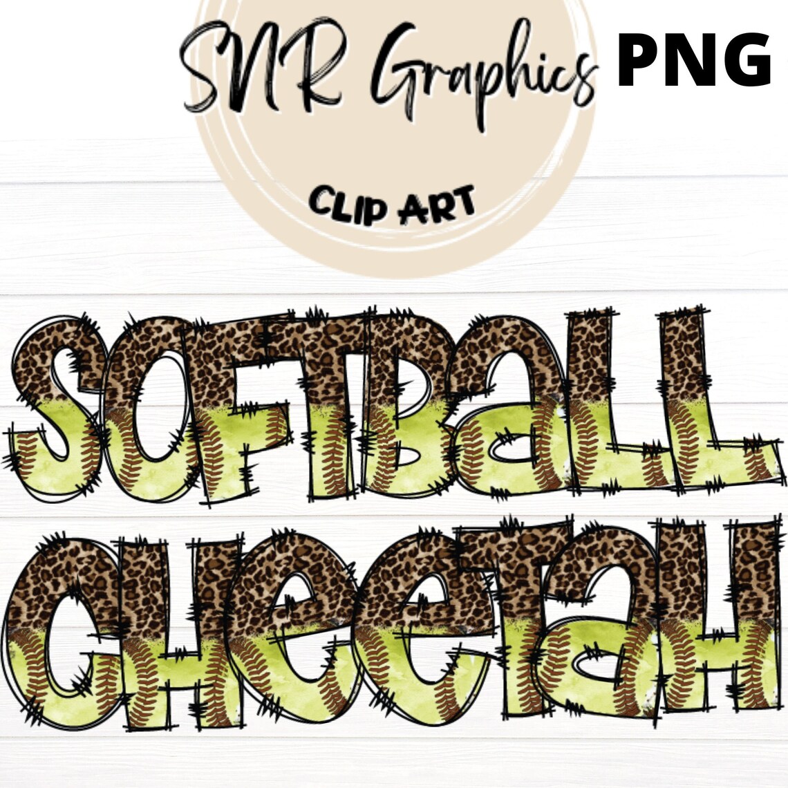 Cheetah Softball Doodle Letters PNG With Doodle Outline - Etsy