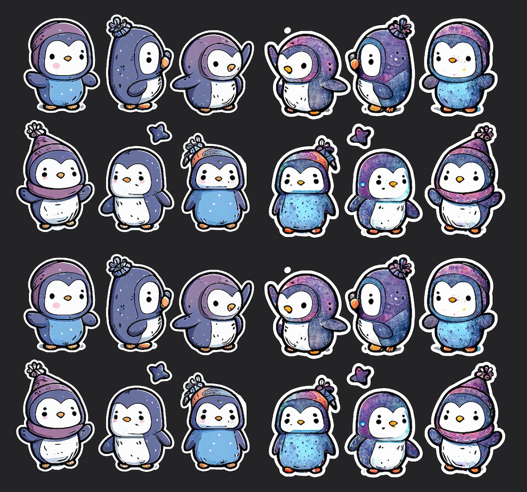 Penguin Stickers, Set 24 Stickers, Journal Sticker, Die Cut Sticker ...