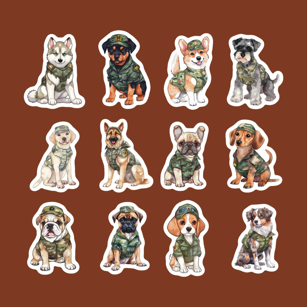 Army Dog Stickers, Set of 24 Stickers, Dog Sticker, Army Sticker ...