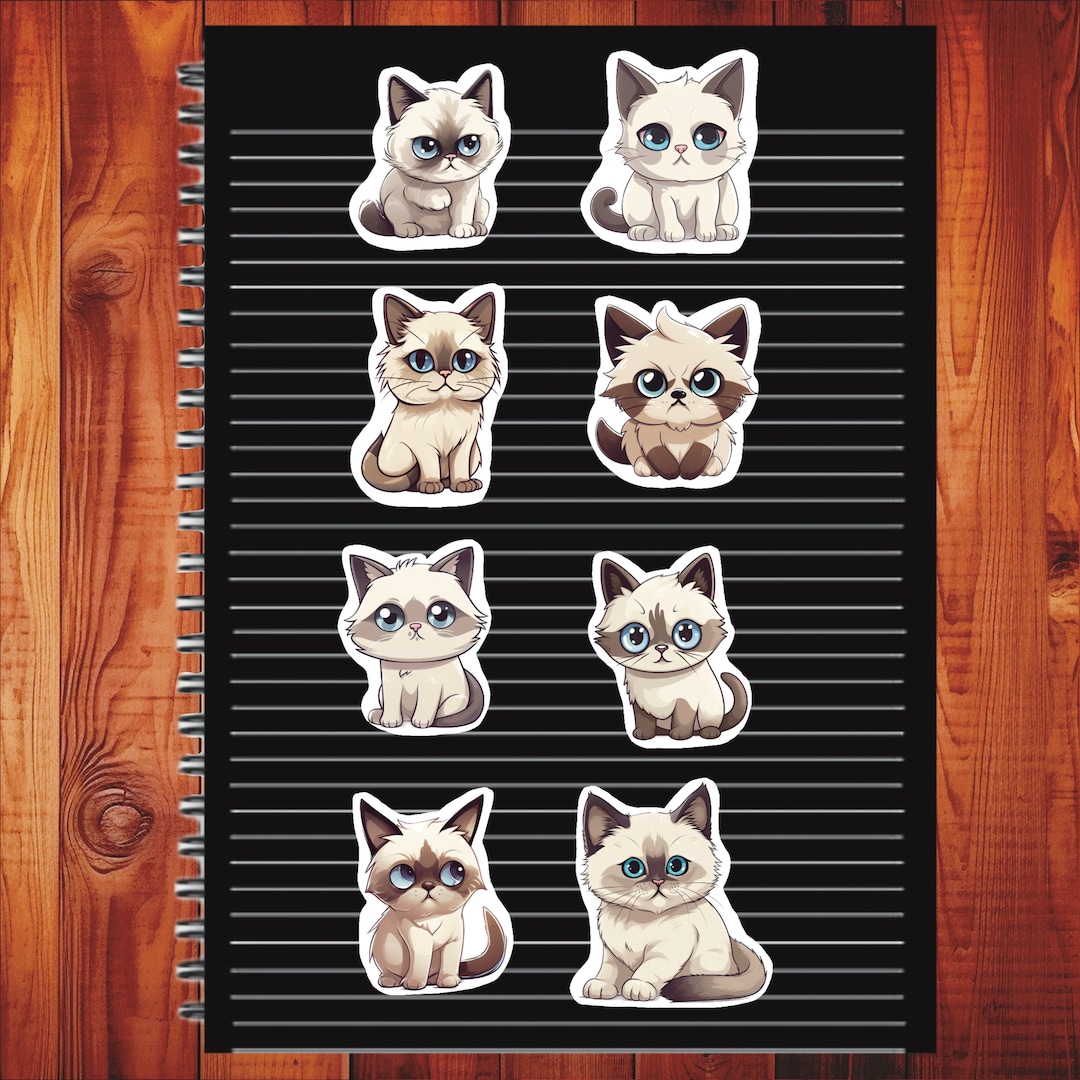 Kawaii Burman Cat, Set of 24 Stickers, Sticker, Journal Sticker, Die ...