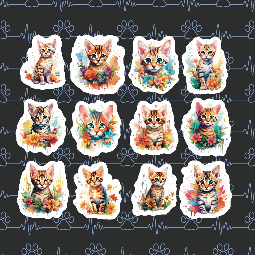 Tabby Cat Stickers, Set of 24 Stickers, Cat Stickers, Kitten Stickers ...