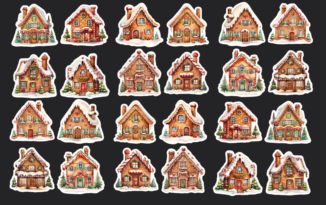 Gingerbread House Stickers, Set of 24 Stickers, Christmas Stickers ...