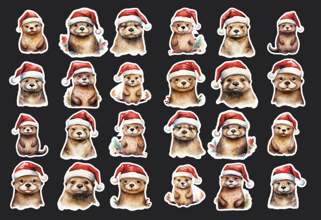 Otter Stickers, Set of 24 Stickers, Christmas Stickers, Journal Sticker ...