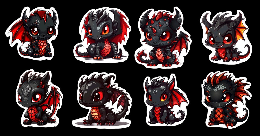 Kawaii Black and Red Dragon Magnets, Decorative Magnets, Dragon Magnets ...