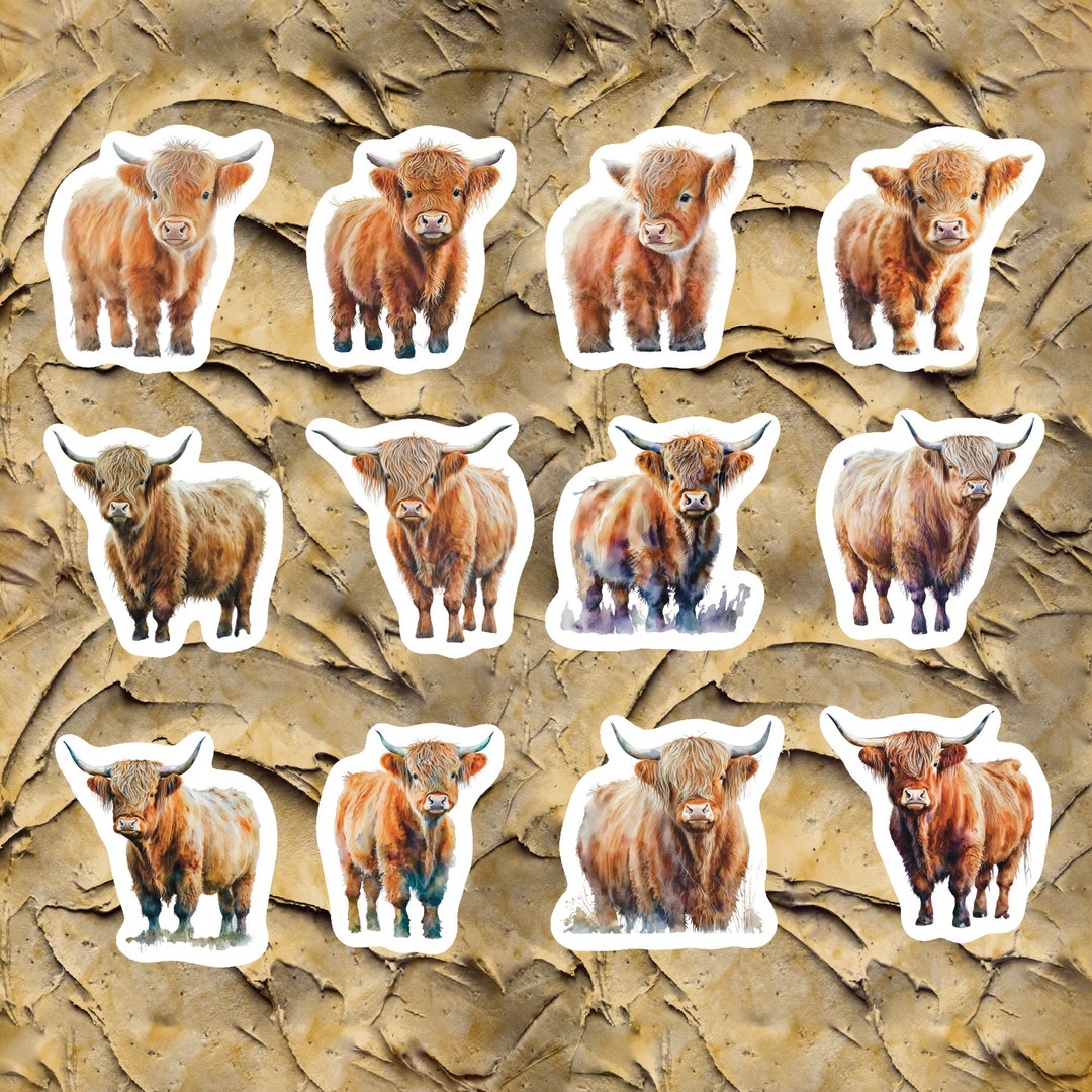 Highland Cow Stickers, Set of 24 Stickers, West Highland Stickers, Farm ...