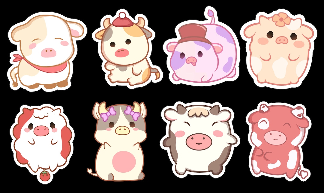 Kawaii Cow Stickers, Chibi Anime Style, Set of 24 - Etsy