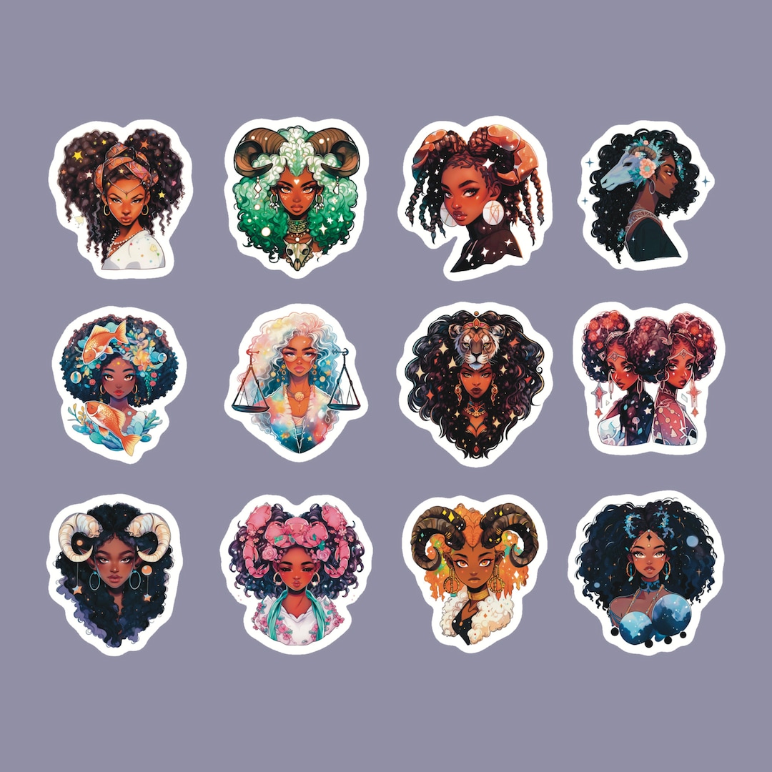 African American Women Zodiac Stickers, Set of 24 Stickers, Melanin ...