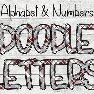 Christmas Silver Plaid Doodle Letters PNG With Doodle Outline ...