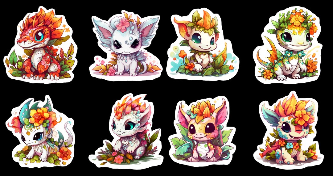 Kawaii Flower Dragon Magnets, Decorative Magnets, Dragon Magnets, Chibi ...
