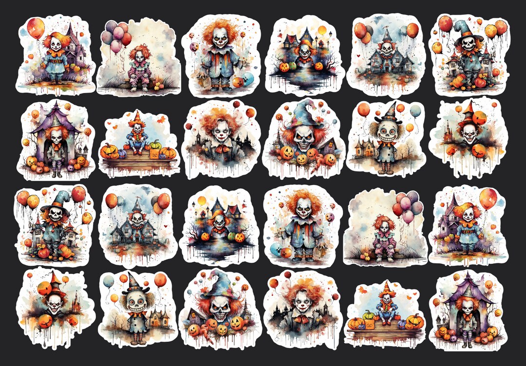 Clown Stickers, Set 24 Stickers, Sticker, Journal Sticker, Die Cut ...