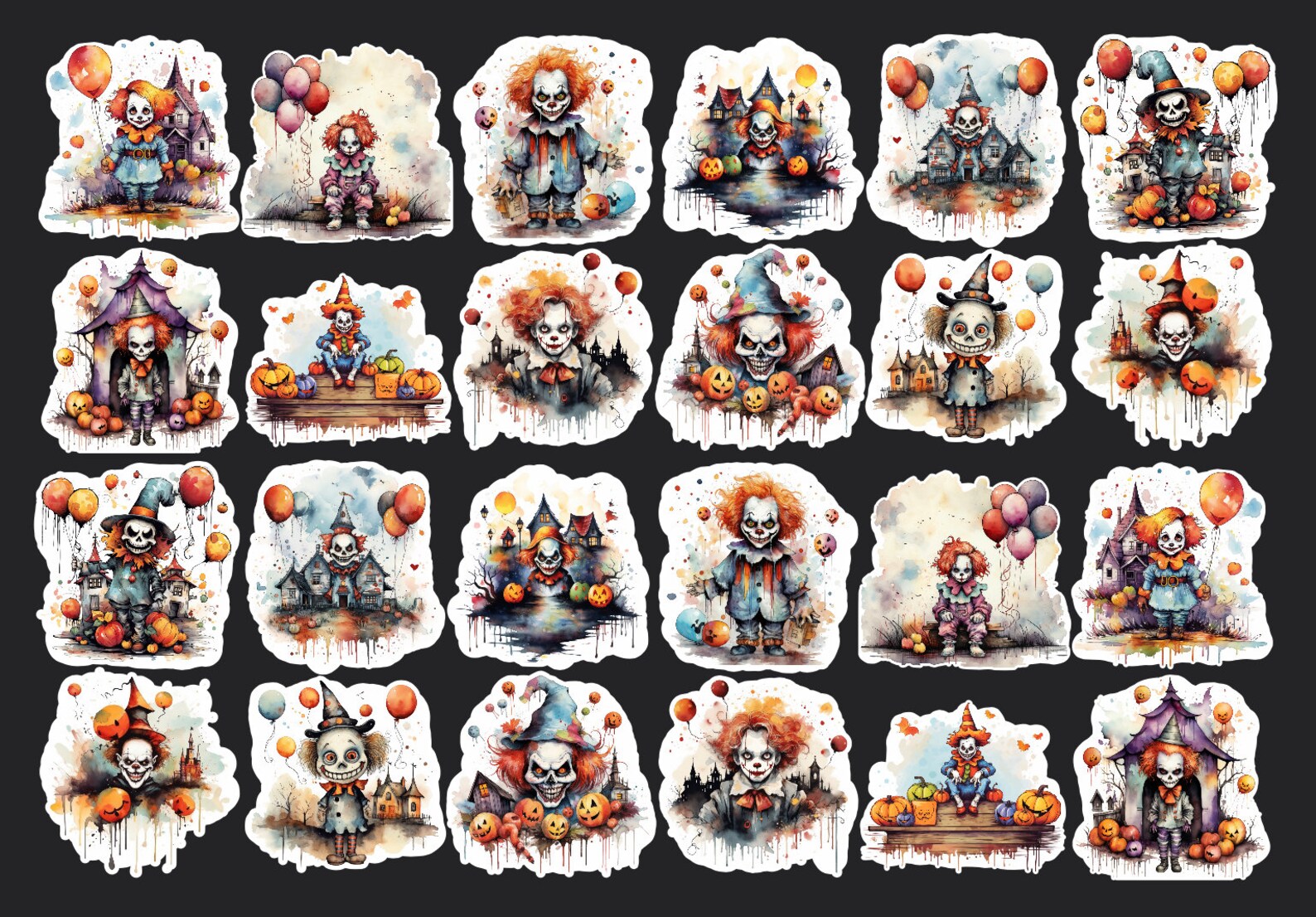 Clown Stickers, Set 24 Stickers, Sticker, Journal Sticker, Die Cut ...