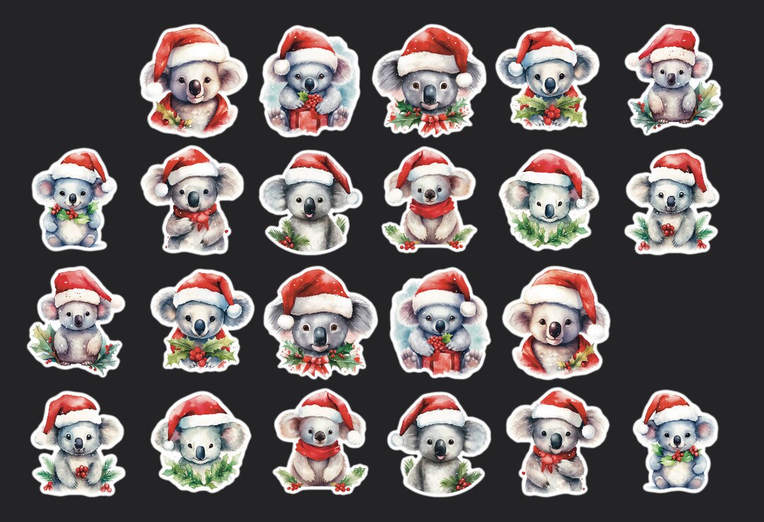 Koala Stickers, Set of 22 Stickers, Christmas Stickers, Koala Santa ...