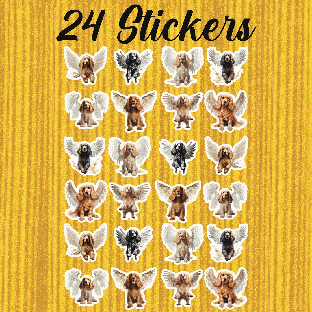 Cocker Spaniel Angel Stickers, Set of 24 Stickers, Heaven Stickers ...