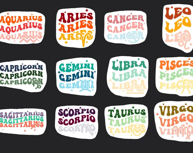 Zodiac Sign Stickers, Set 24 Stickers, Journal Sticker, Die Cut Sticker ...