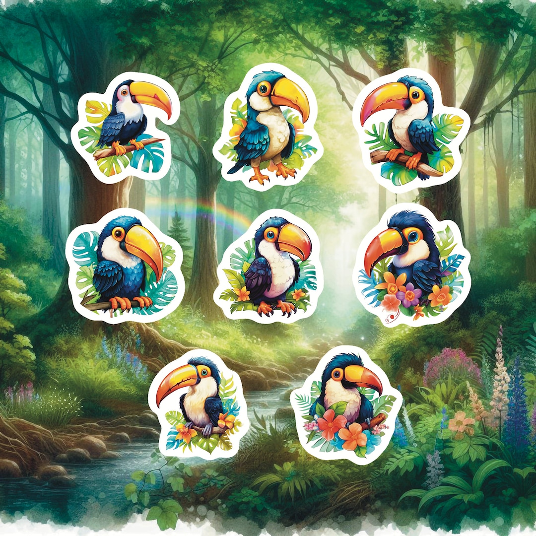 Baby Toucan Stickers, Set of 24 Stickers, Colorful Toucan Stickers ...