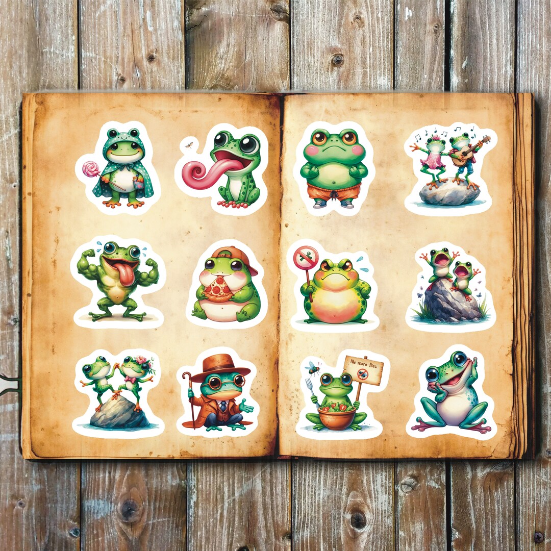 Funny Frog Stickers, Set of 24 Stickers, Amphibian Sticker, Frog ...