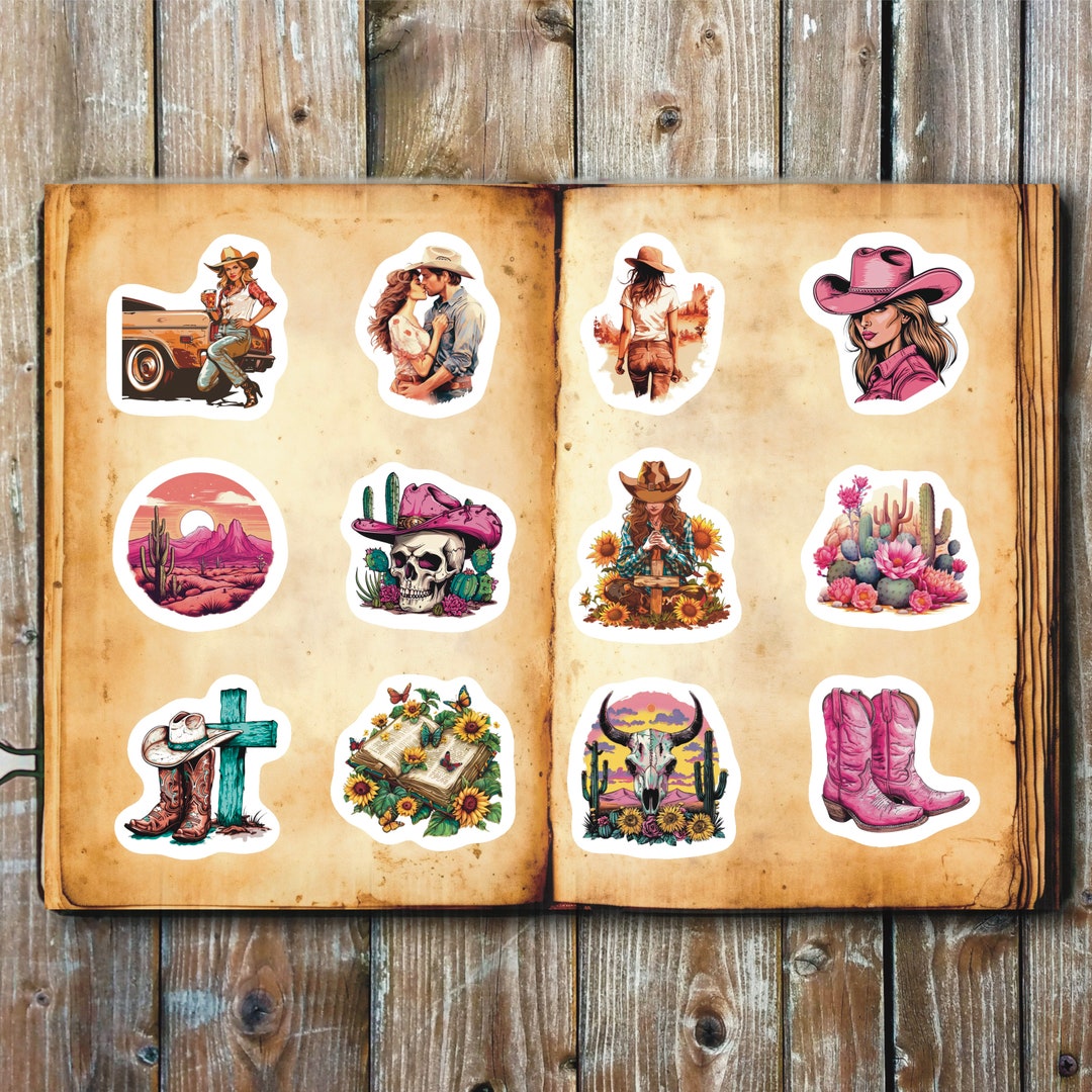Western Stickers, Set 24 Stickers, Cowgirl Stickers, Skull Stickers ...